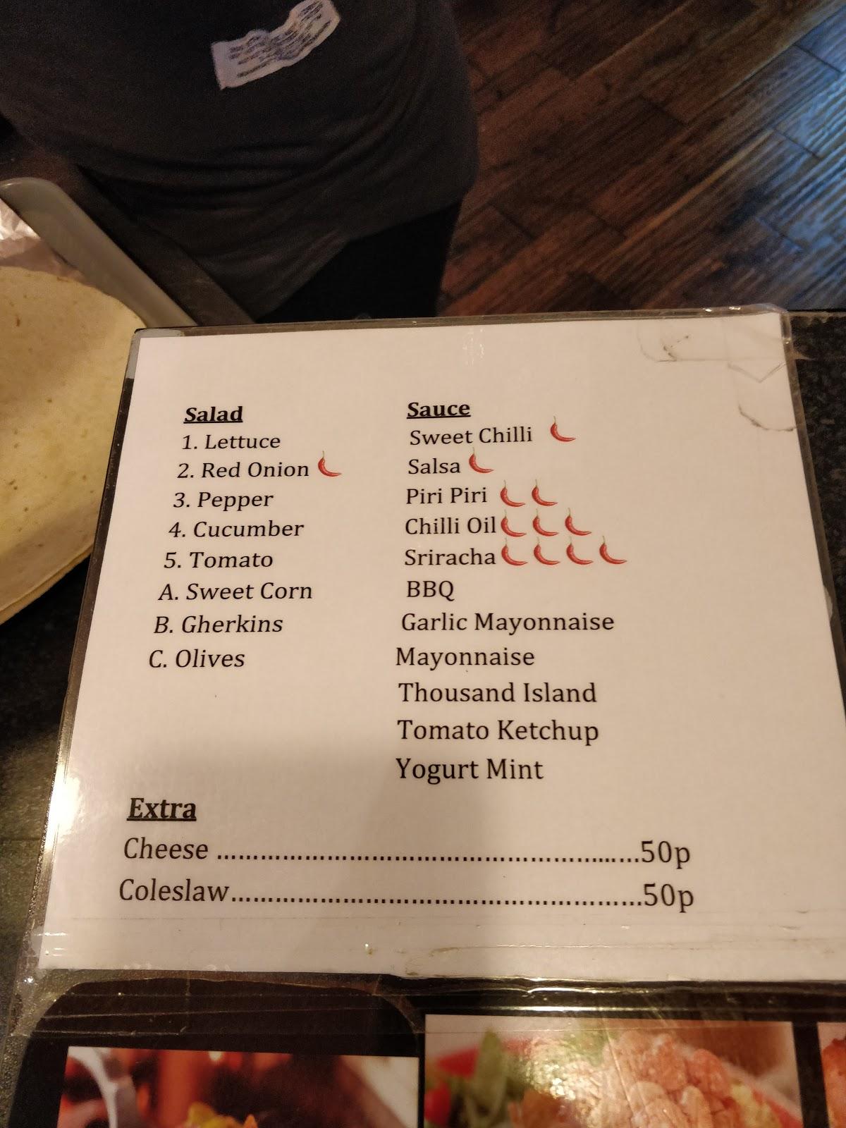 Menu at Fusion King restaurant, Aberystwyth