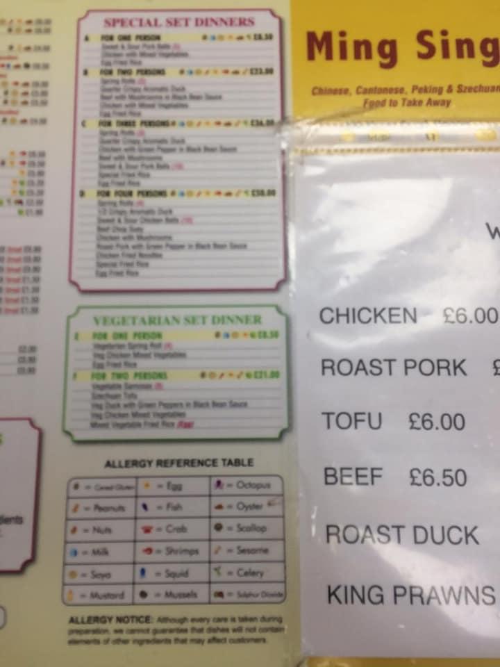 Menu at Ming Sing Chinese Takeaway fast food, Harrow, 122 Pinner Rd