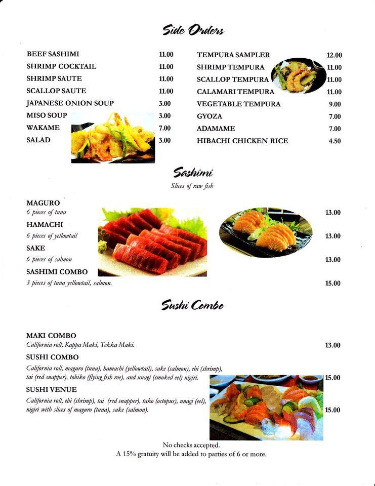 Menu at Musashi restaurant, Tracy