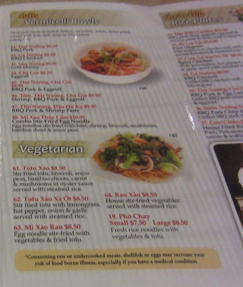 Menu at Pho Vu restaurant, La Quinta