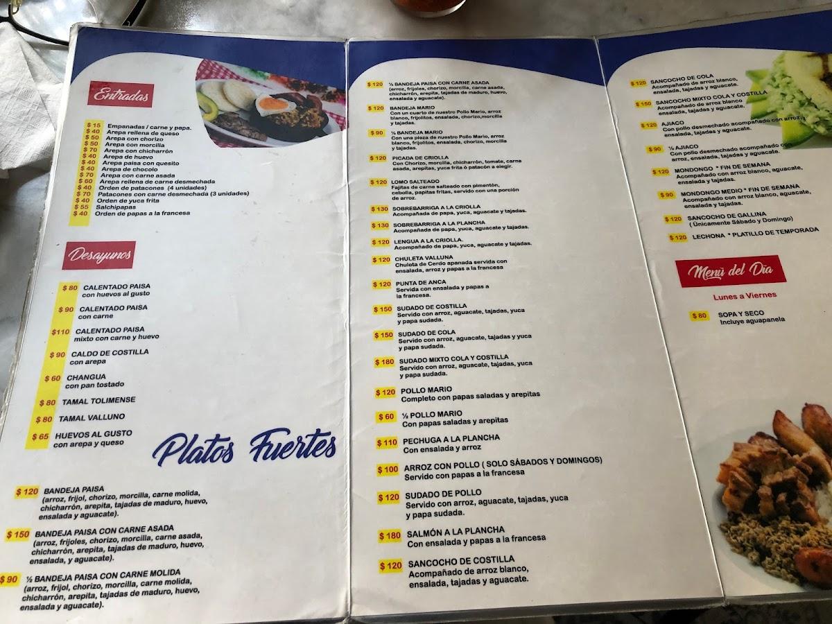 Carta de Pollos Mario Restaurante y Panadería Colombiana, Ciudad López ...