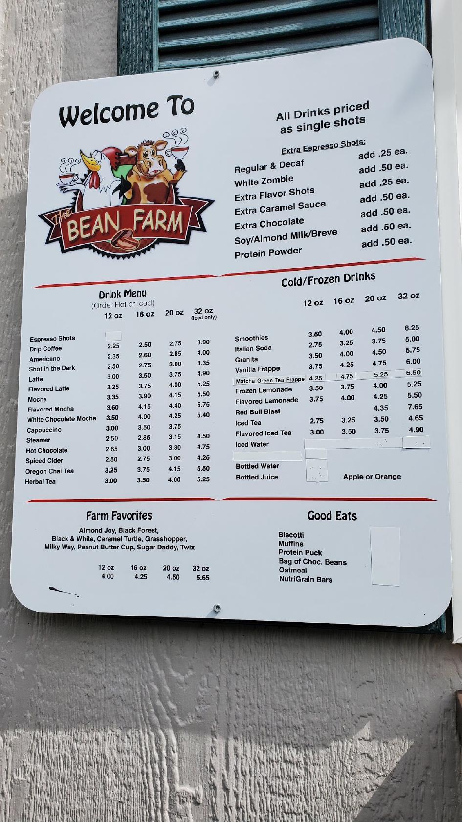 Menu at The Bean Farm, Moscow