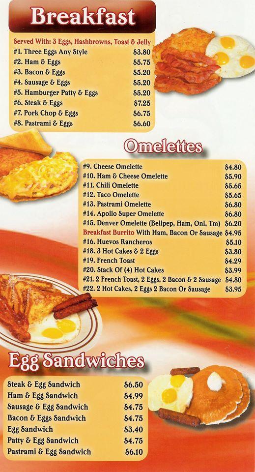Menu at Apollo Burgers restaurant, Carson