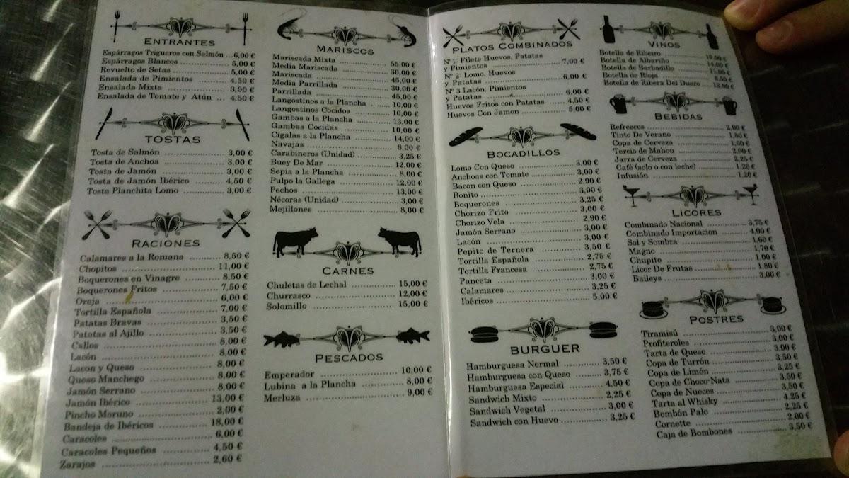 Carta de Bar Restaurante Aries, Nuevo Baztán