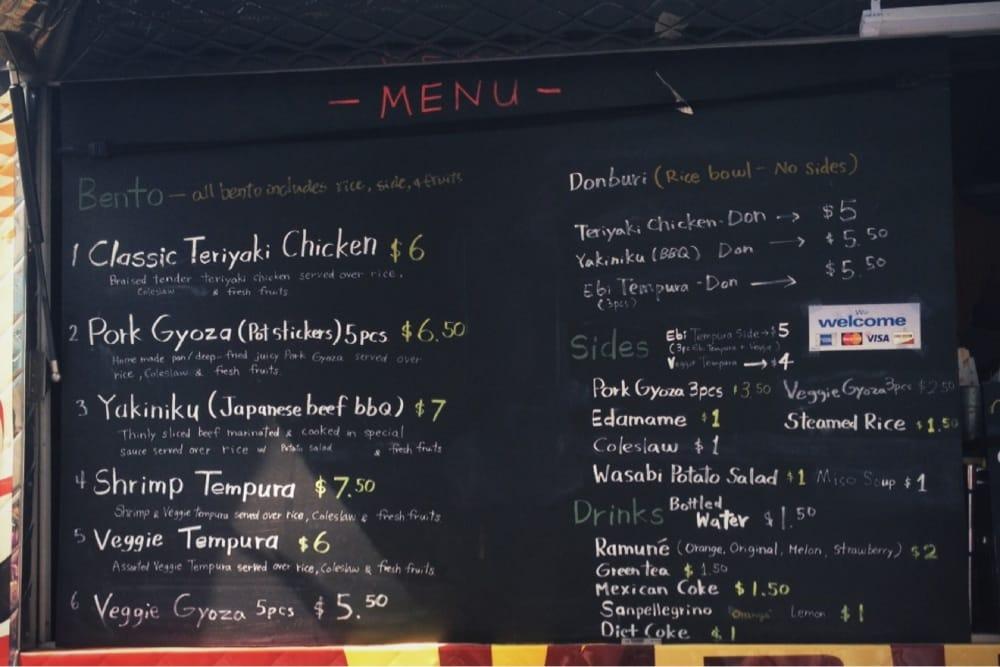 Menu at Bento Truck, Salt Lake City, 295 S 1500th E
