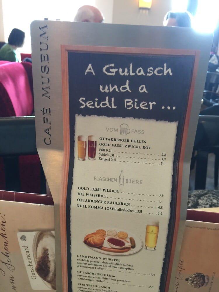 Menu at Café Museum cafe, Vienna