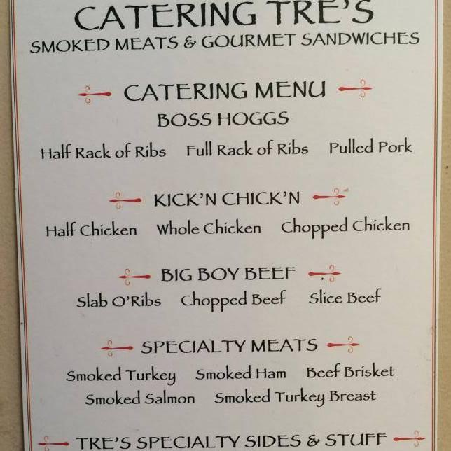 Menu at Catering Tre's restaurant, USA