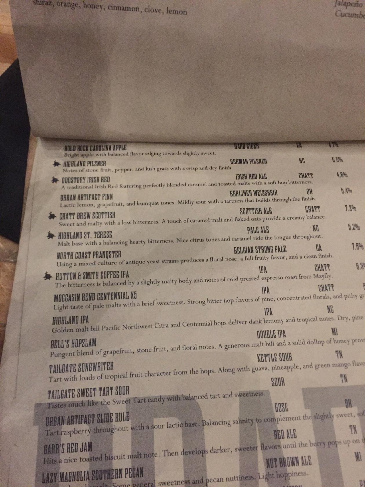 Menu at Flying Squirrel pub & bar, Chattanooga