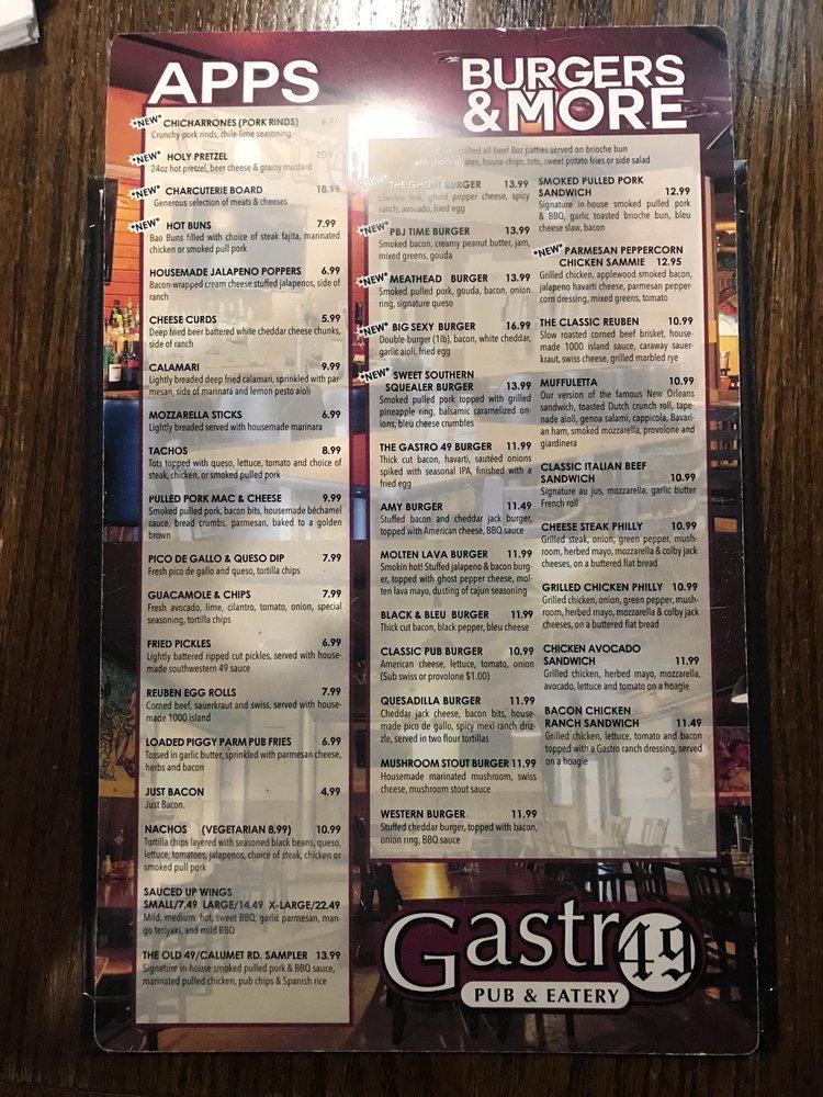 Menu at Gastro 49 restaurant, Chesterton