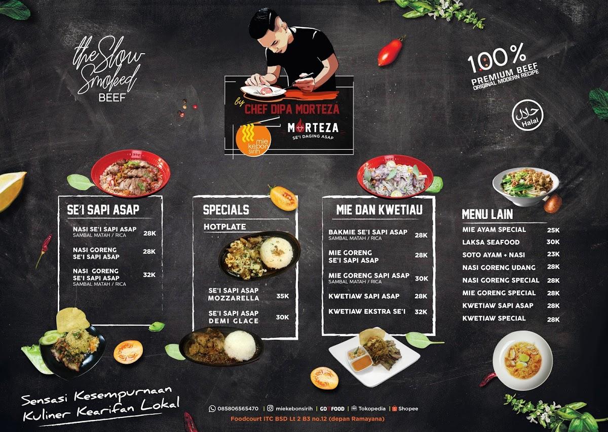 Menu at Morteza Se'i Sapi Asap restaurant, South Tangerang