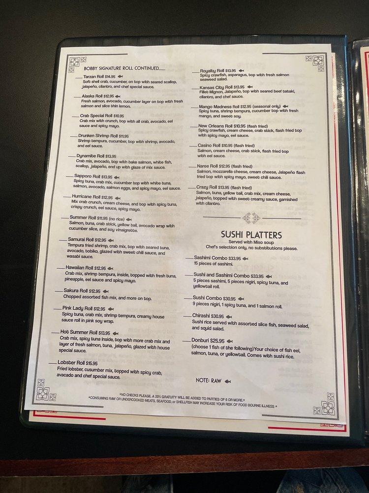 Carta del restaurante Naree Kitchen Thai & Sushi, Kansas City