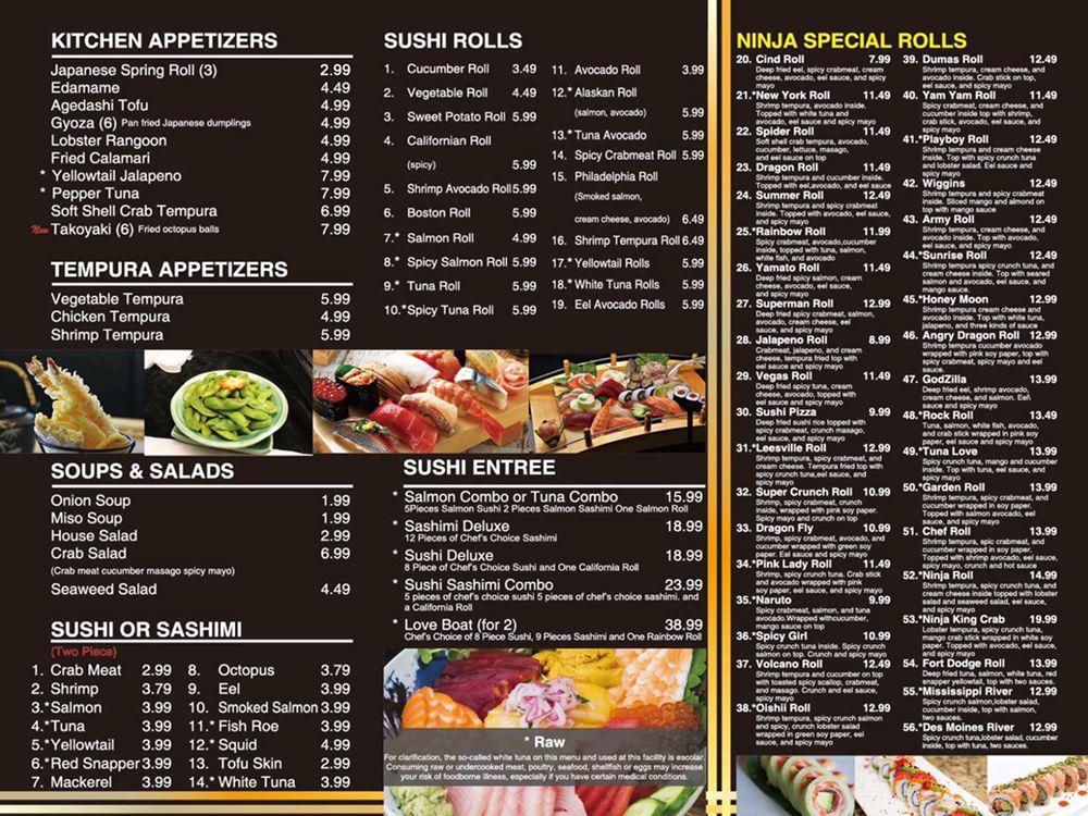 Menu at Ninja Sushi Steak House restaurant, Fort Dodge