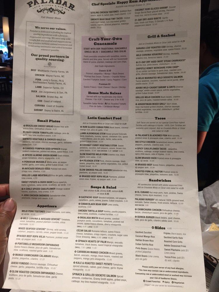 Menu at Paladar Latin Kitchen Cleveland restaurant, Woodmere