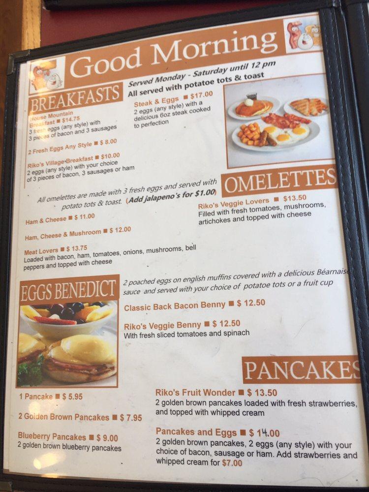 Menu at Riko's Radium Family Restaurant, Radium Hot Springs