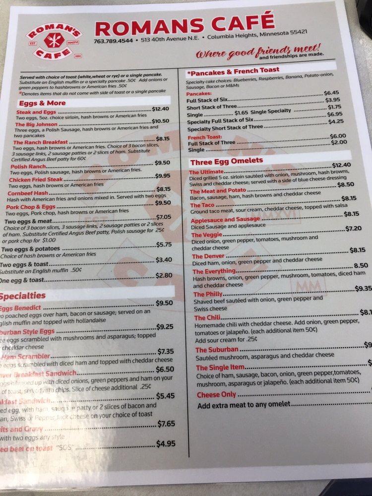 Menu at Roman's Cafe, Columbia Heights