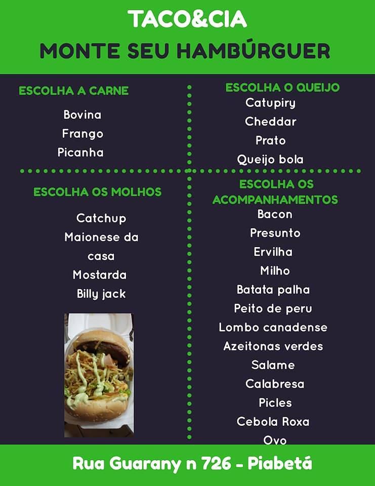 Menu at Taco Burgers restaurant, Magé
