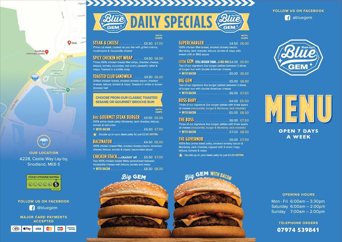 Menu at Blue Gem Snack Bar, Aylesford, Malling Rd