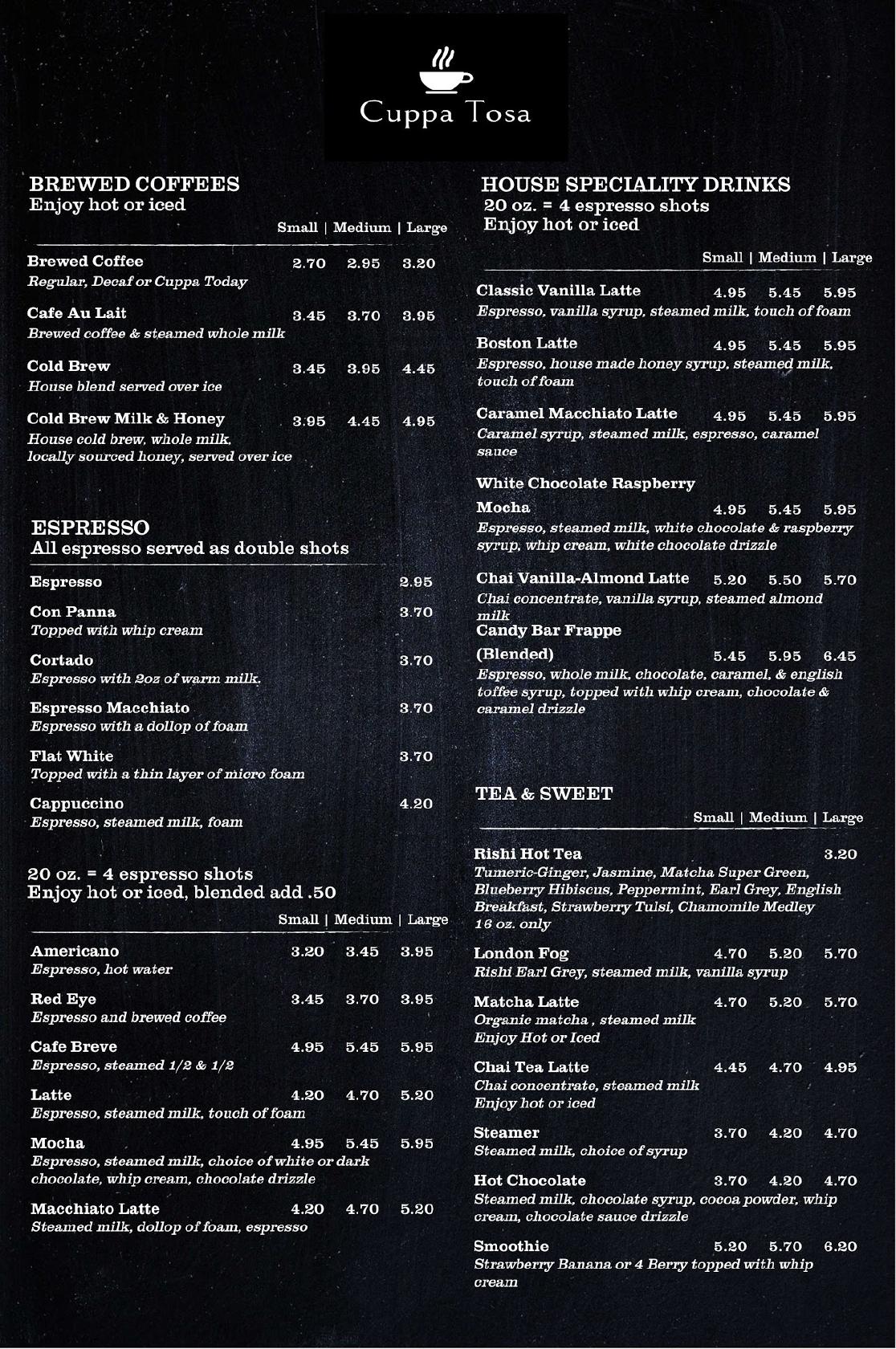 Menu at Cuppa Tosa cafe, Wauwatosa