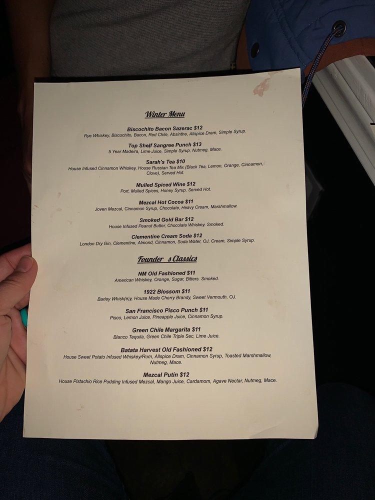 Menu at Founders Speakeasy pub & bar, Albuquerque
