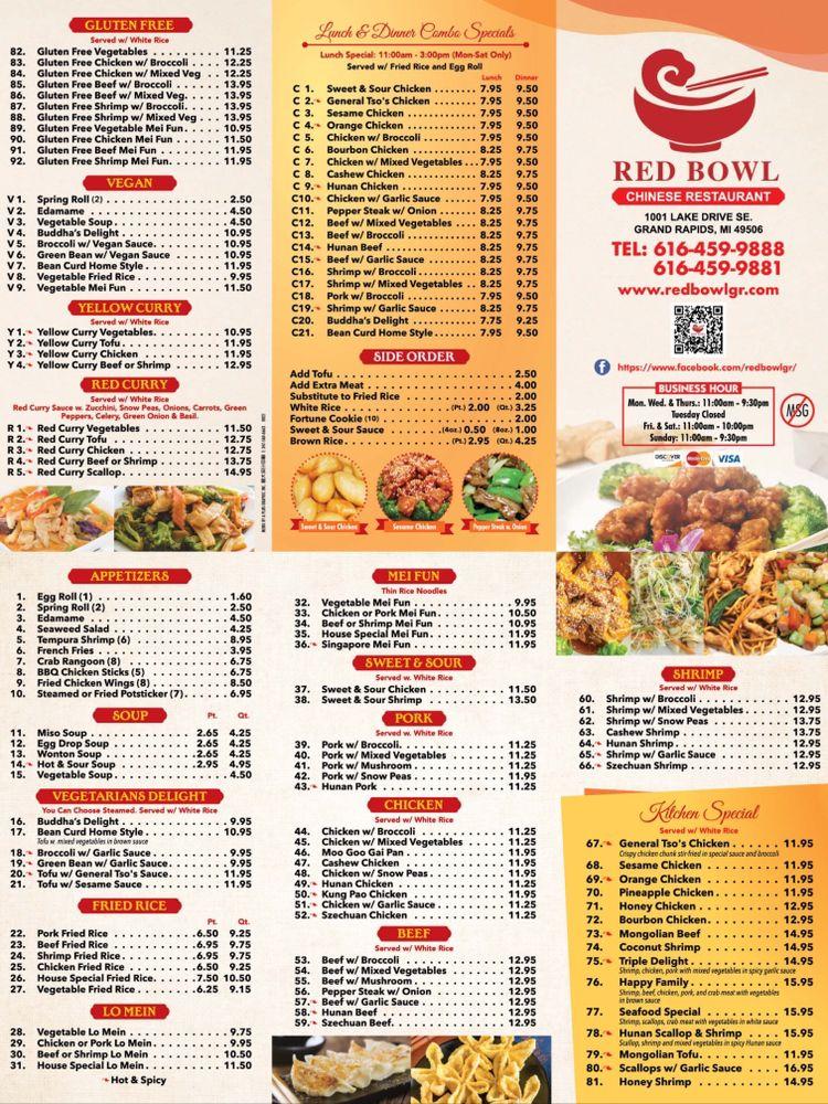 Menu at RED BOWL restaurant, Grand Rapids