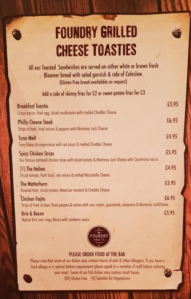 Menu at The Foundry Vaults pub & bar, Llangefni