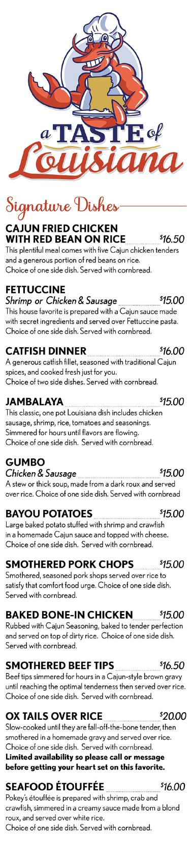 Menu at A Taste of Louisiana fast food, Lincoln, N 27th St #2