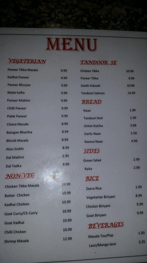 Menu at Baba Dhaba restaurant, Brampton, 255 Rutherford Rd S