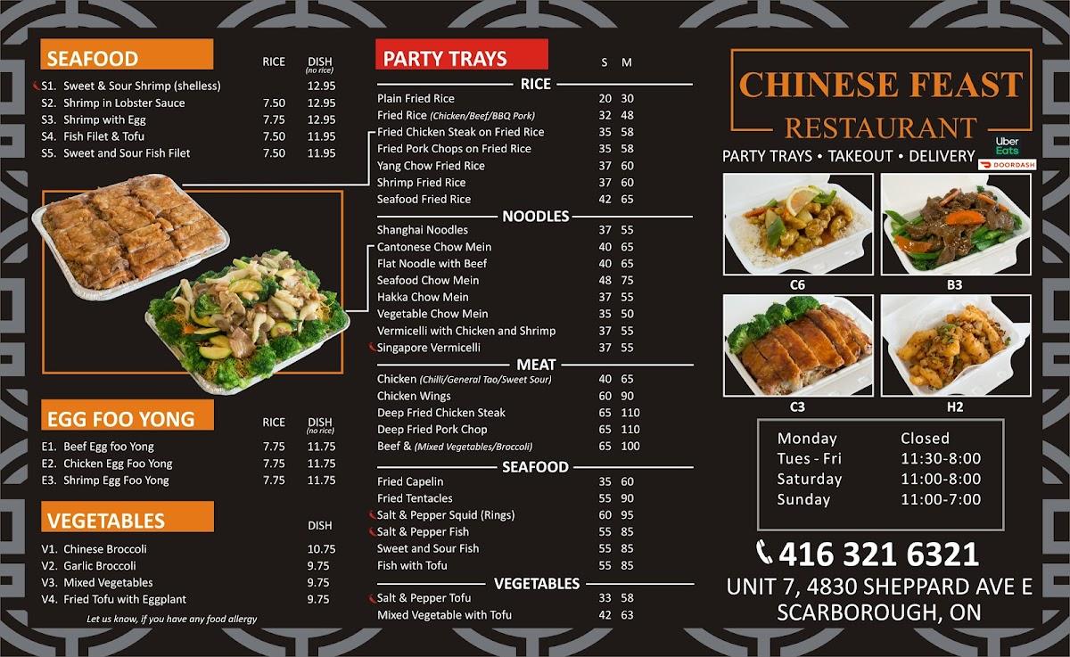Menu at Chinese Feast Restaurant, Toronto