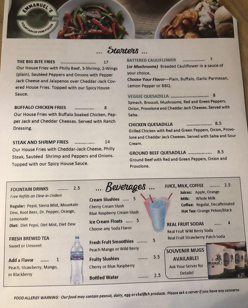 Menu at Emmanuel's steakhouse, St. Louis