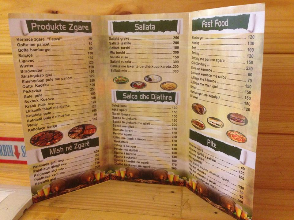 Menu at Kernace Zgare Fatosi pub & bar, Tirana