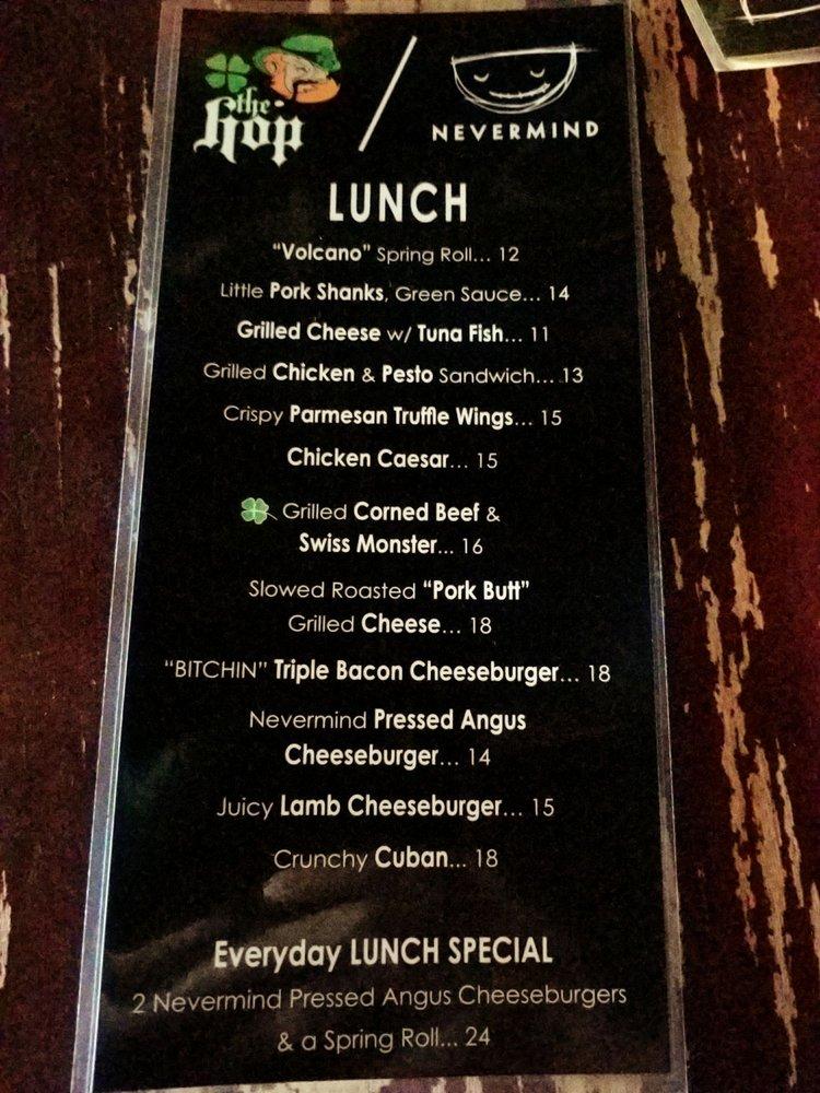 Menu at Nevermind Awesome Bar and The Hop, Cape Coral