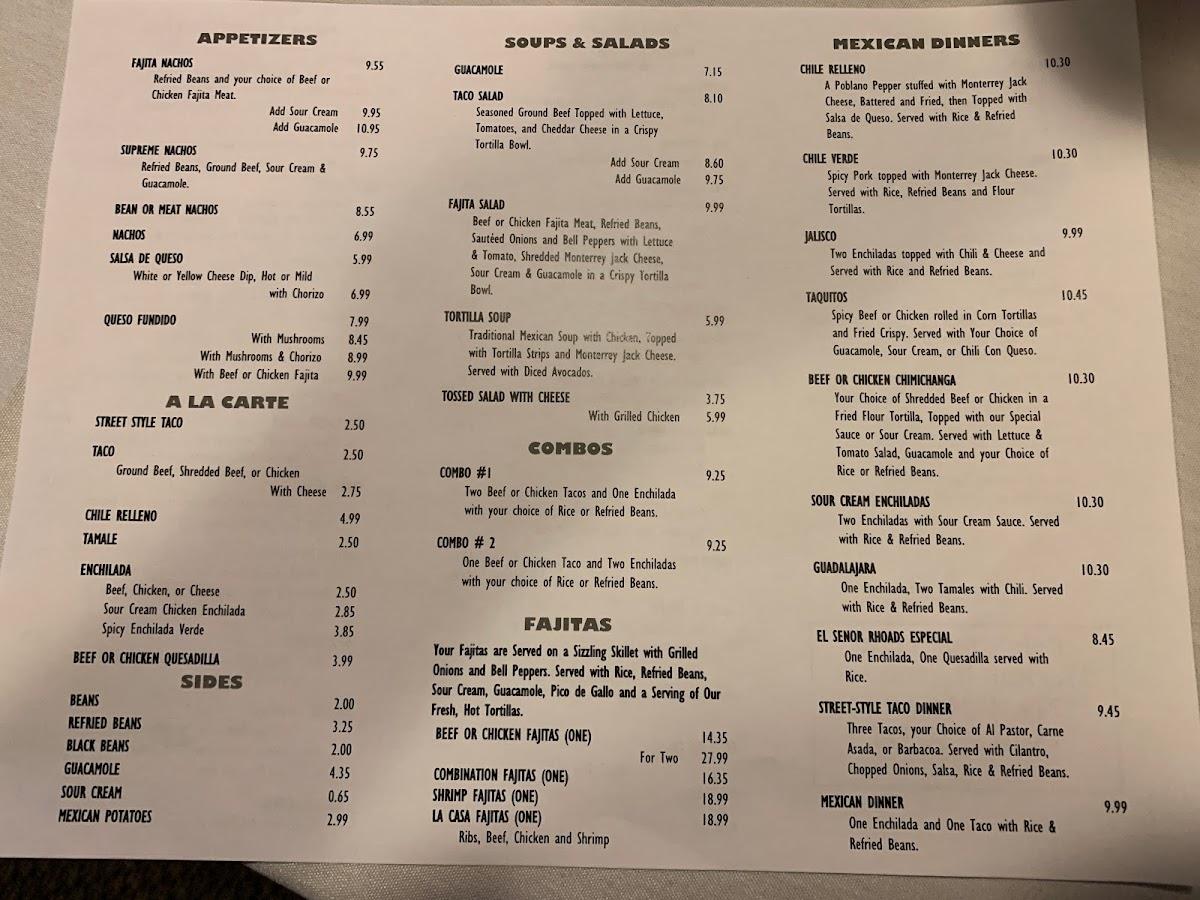 Menu at Polo's Authentic Mexican Restaurant, Ada