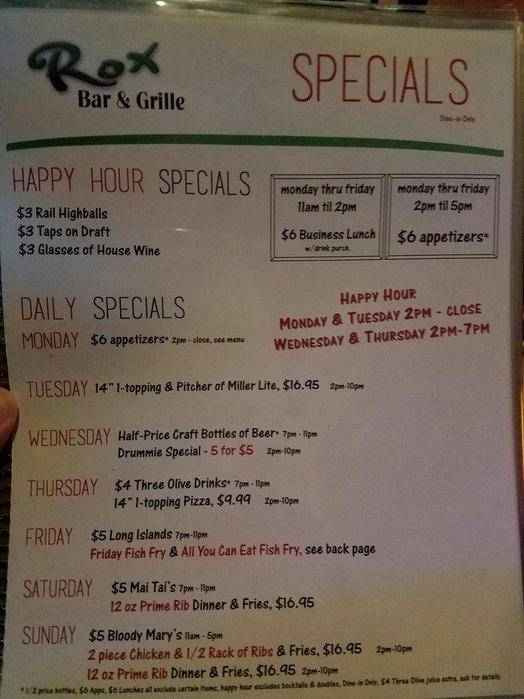 Menu at Rox Bar & Grille, Waukesha