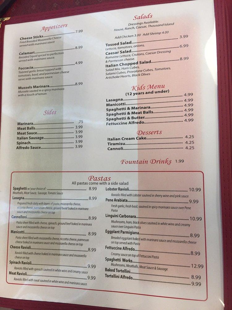 Menu at Tuscany’s Italian Restaurant, Springtown