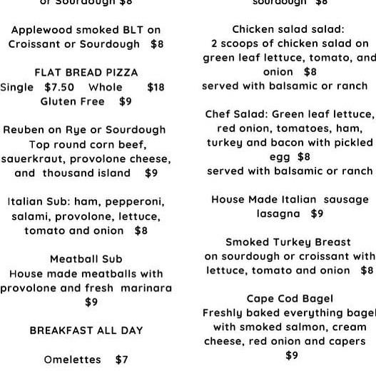 Menu at Bebop's Bakery and Bistro, Royston