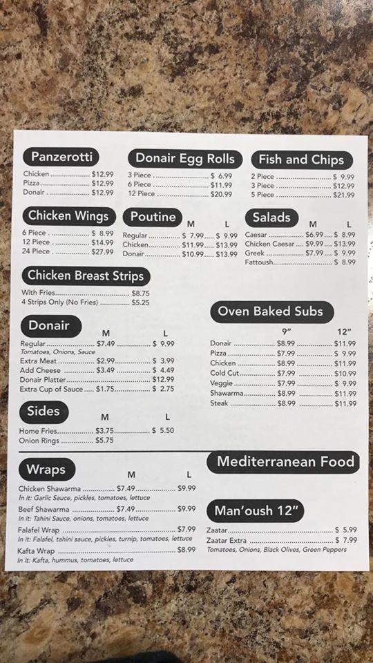 Menu at Bob's Pizza and Shawarma pizzeria, Amherst