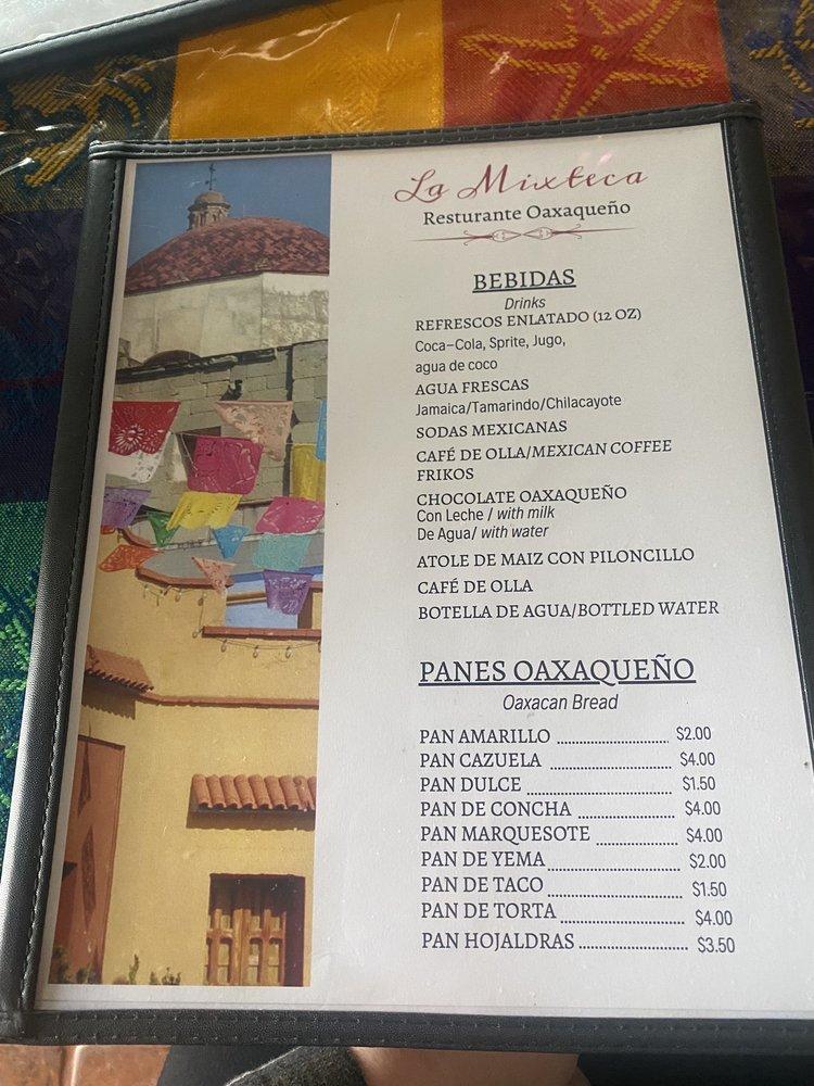 Carta de La Mixteca Restaurante Oaxaqueño, Oxnard