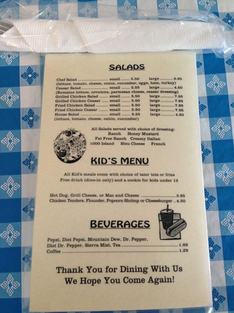 Menu at Matty's restaurant, Elkin