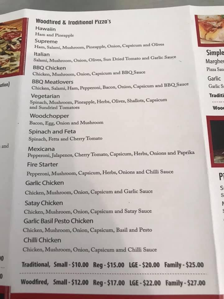 Menu at Moruya Woodfire Pizza & Pide pizzeria, Moruya