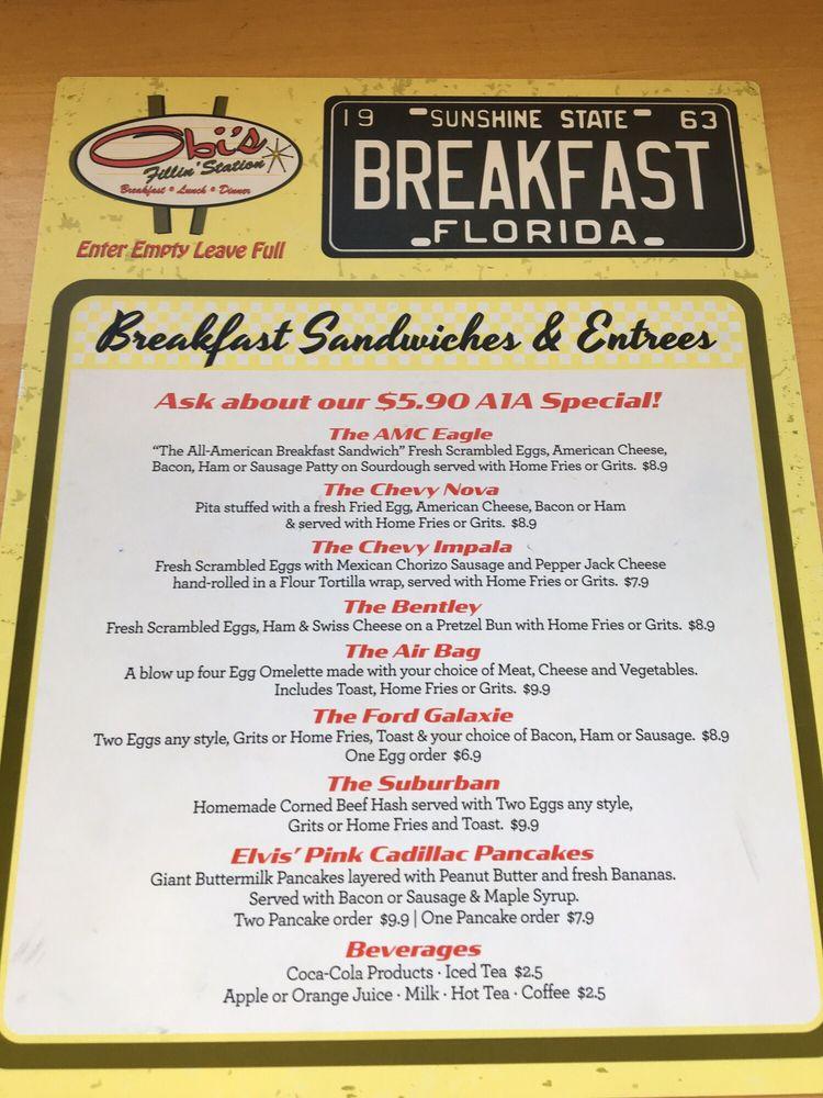 Menu at Obi's Fillin' Station desserts, St. Augustine