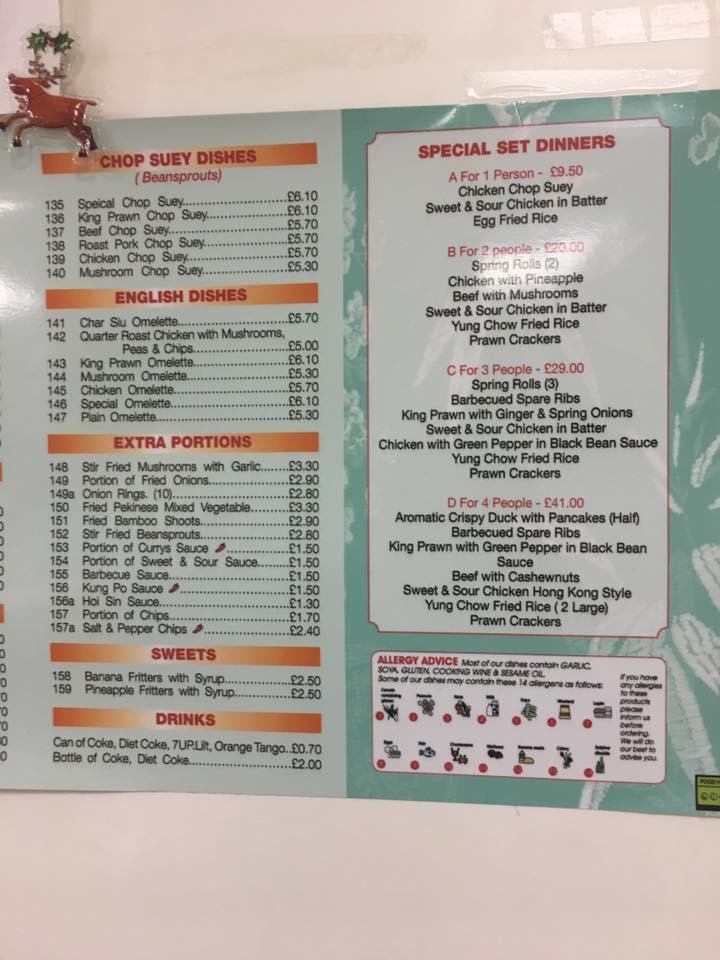 Menu at Peking City fast food, Bingley