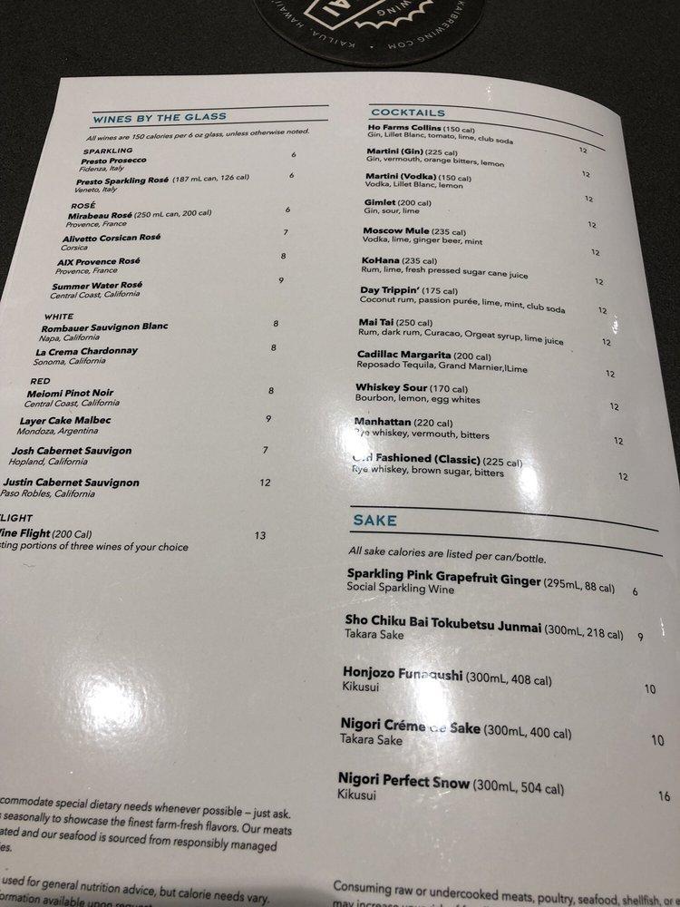 Menu at Two Tides Bar, Honolulu
