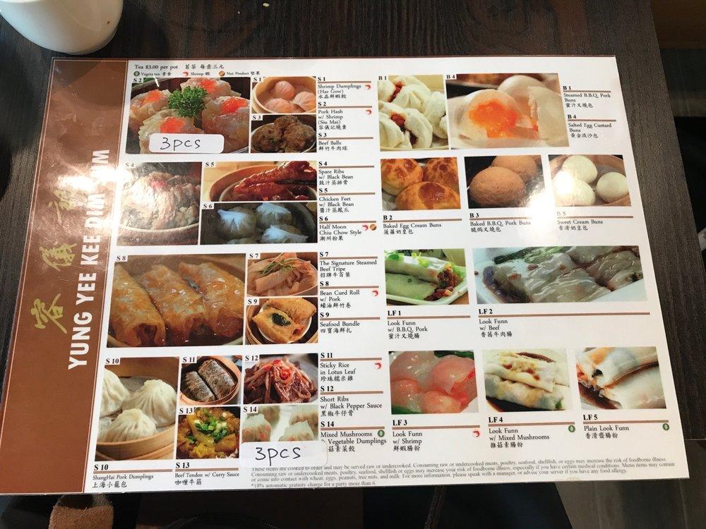 Menu at Yung Yee Kee Dim Sum restaurant, Honolulu