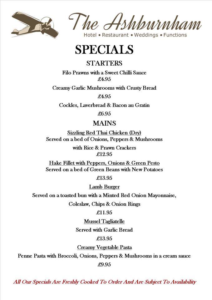 Menu at The Ashburnham Hotel pub & bar, Pembrey