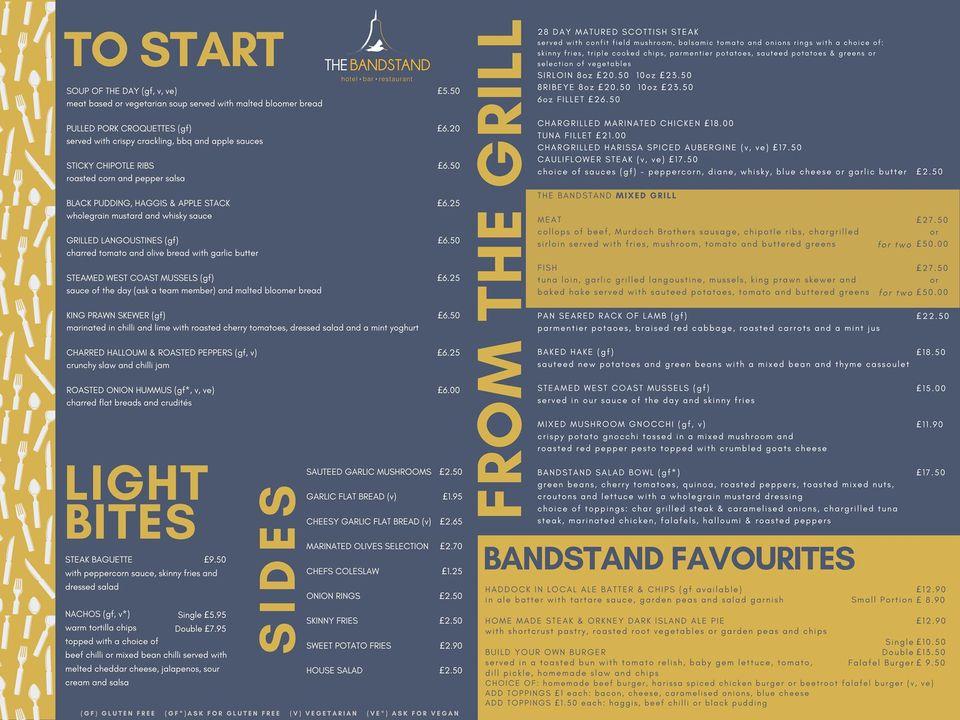 Menu at The Bandstand Hotel pub & bar, Nairn