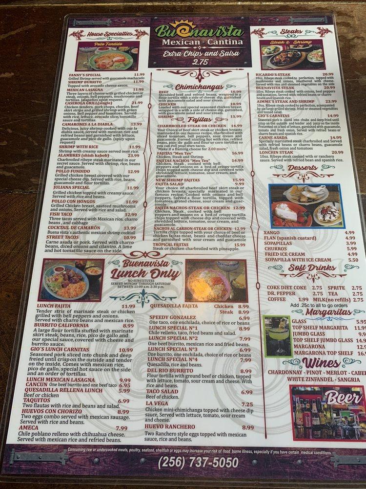 Menu at Buenavista Mexican Cantina (Cullman) restaurant, Cullman, St ...
