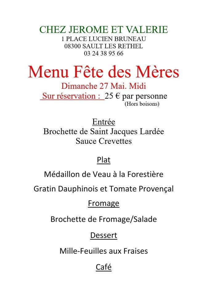 Carta del restaurante Chez Jérôme et Valérie, Sault-lès-Rethel