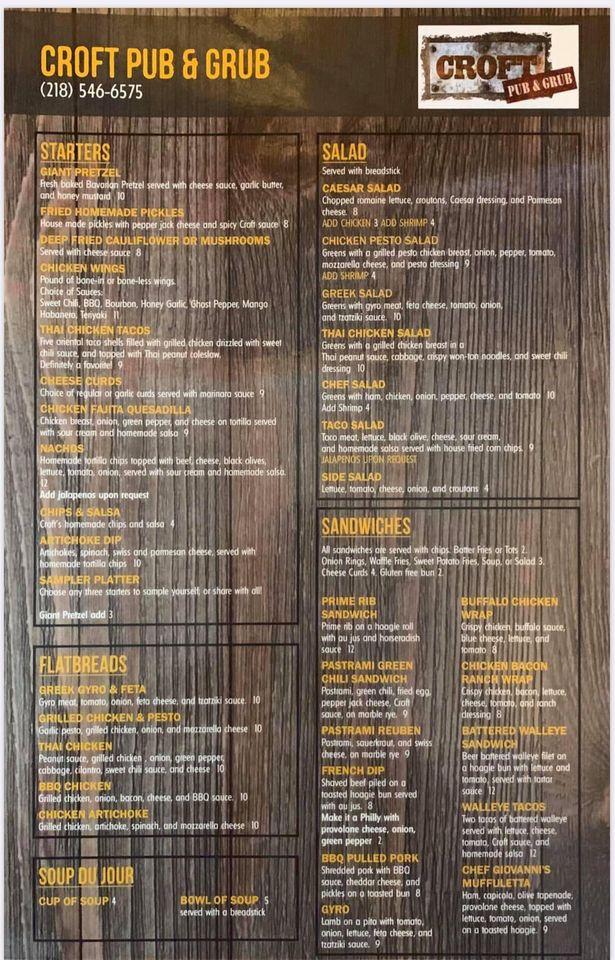 Menu at Croft Kitchen and Bar, Crosby