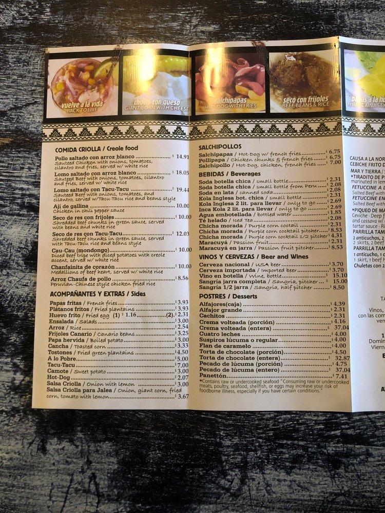 Carta del restaurante El Tambo Grill, Miami
