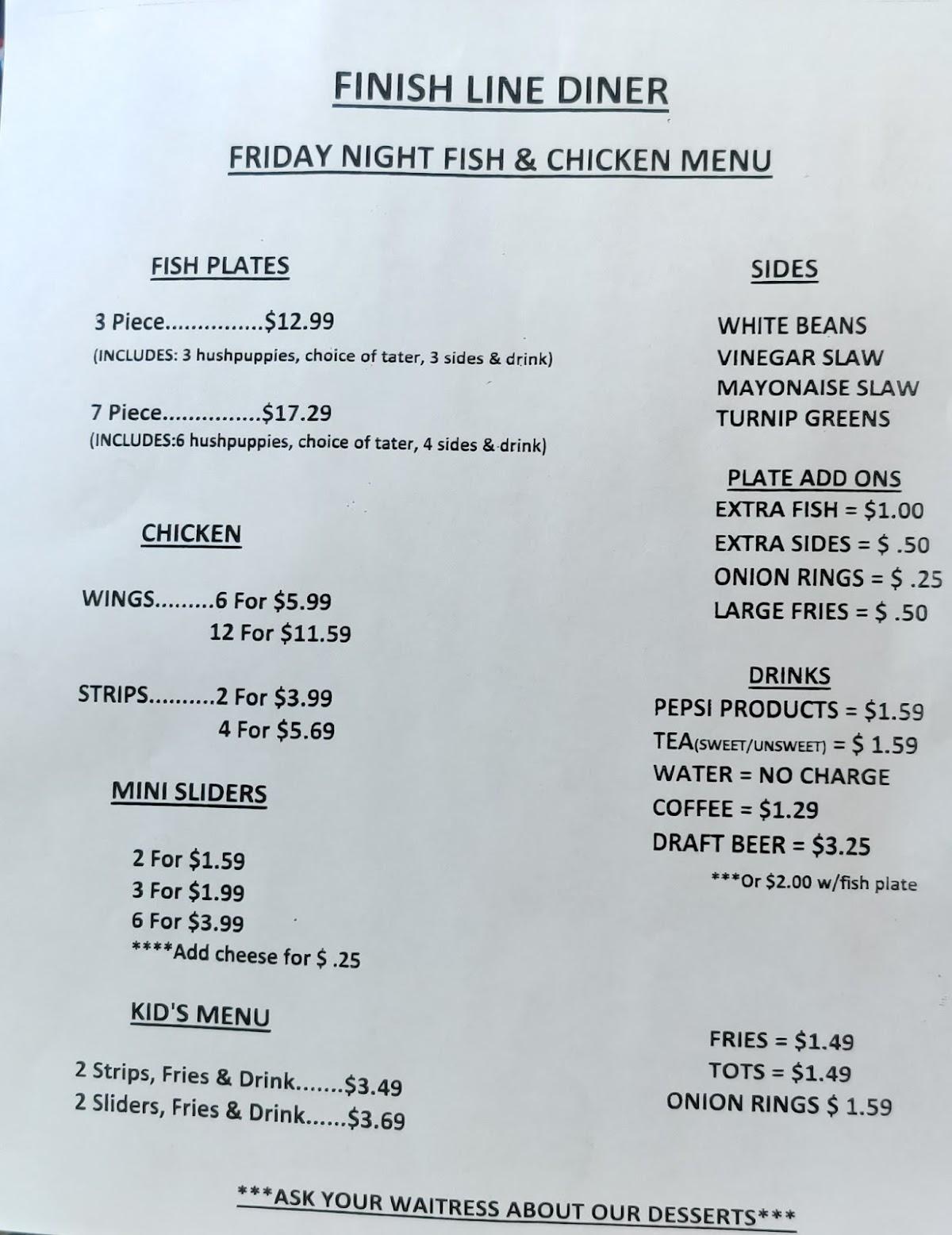 Menu at Finish Line Diner pub & bar, Camden